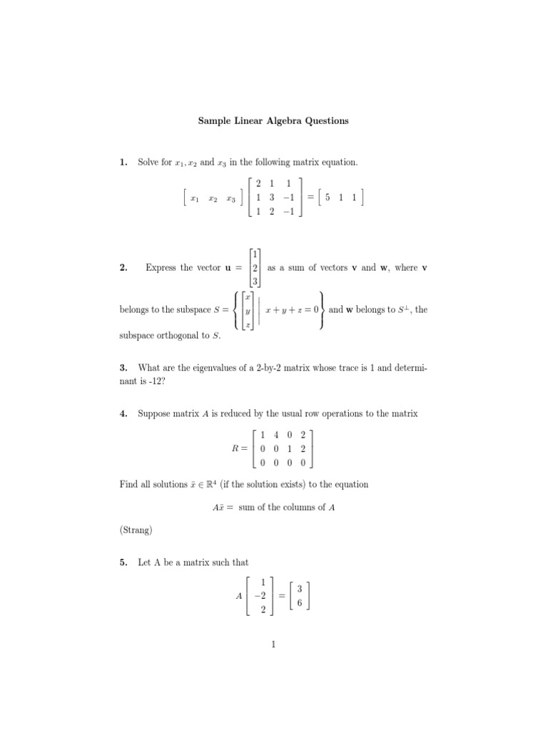 Sample Linear Algebra Questions | PDF