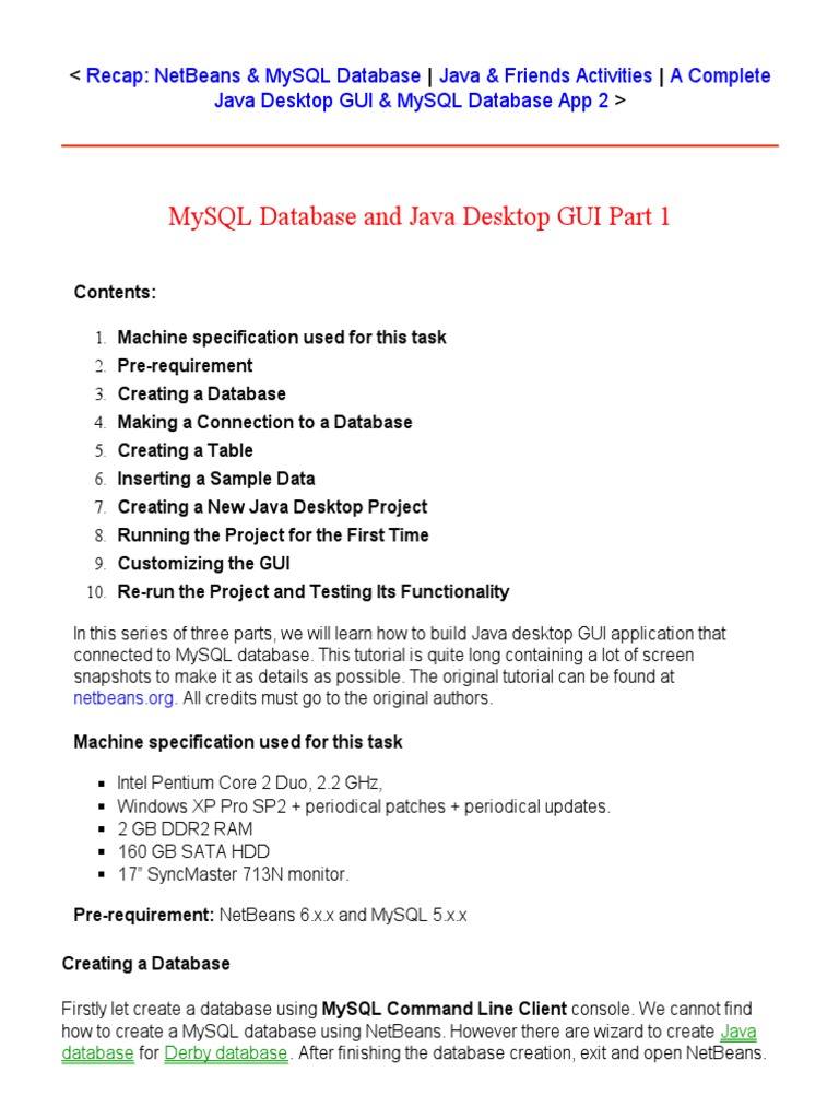 MySQL Database and Java Desktop GUI Part 1 | PDF | My Sql | Databases MySQL Database and Java Desktop GUI Part 1 | PDF | My Sql | Databases