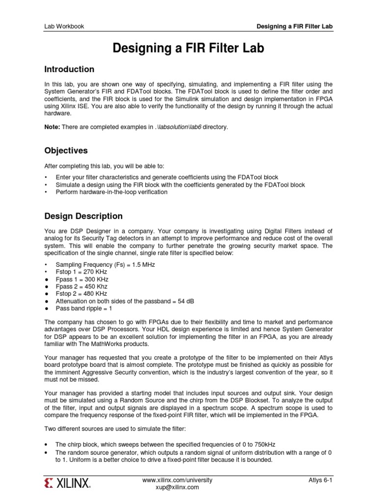 Designing A FIR Filter Lab | PDF | Field Programmable Gate Array ...