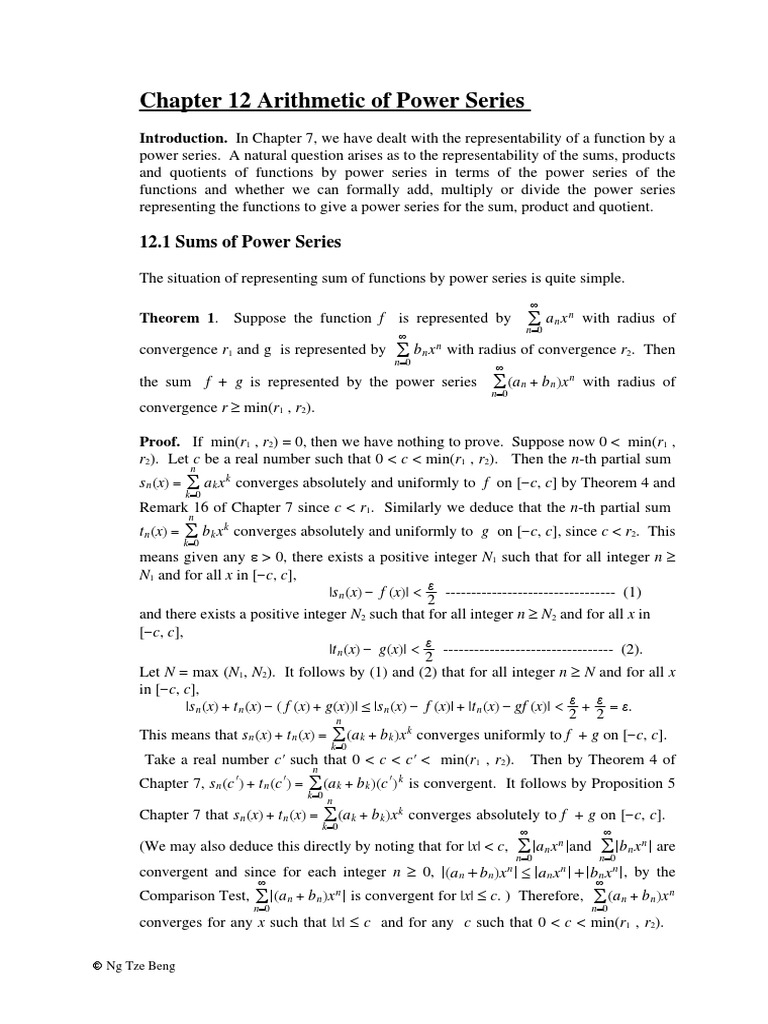 Chapter 12 Arithmetic of Power Series | PDF | Series (Mathematics ...