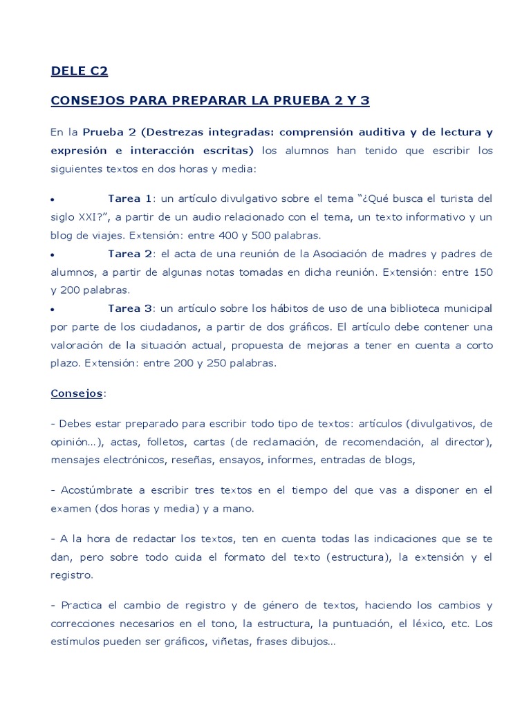 Dele c2 Consejos | PDF | Blog | Lectura (proceso)