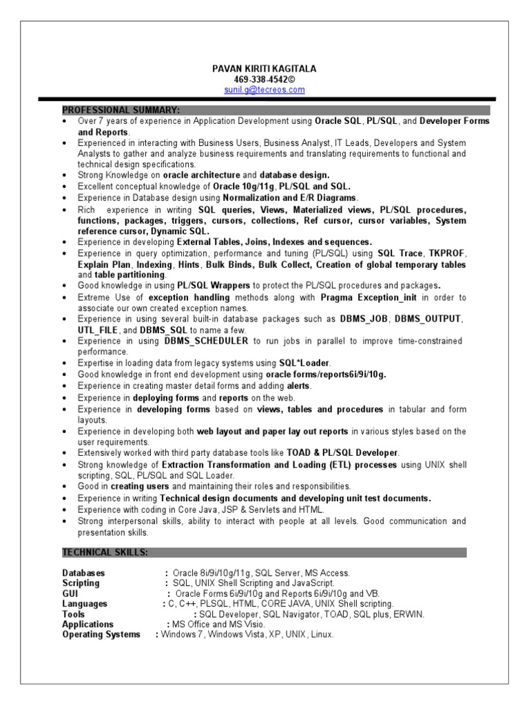 PAVAN KIRITI - Oracle Developer | PDF | Software Development | Computing