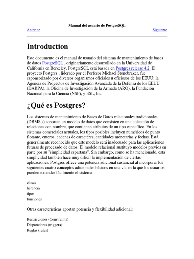 Manual Del Usuario de PostgreSQL | PDF | Postgre Sql | SQL