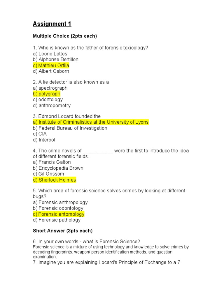 Assignment 1: Multiple Choice (2pts Each) | PDF | Forensic Science ...