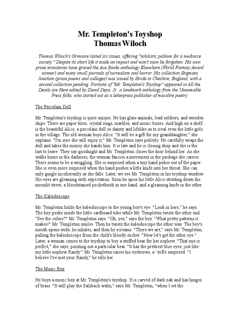 Mr. Templeton's Sinister Toyshop | PDF | Nature