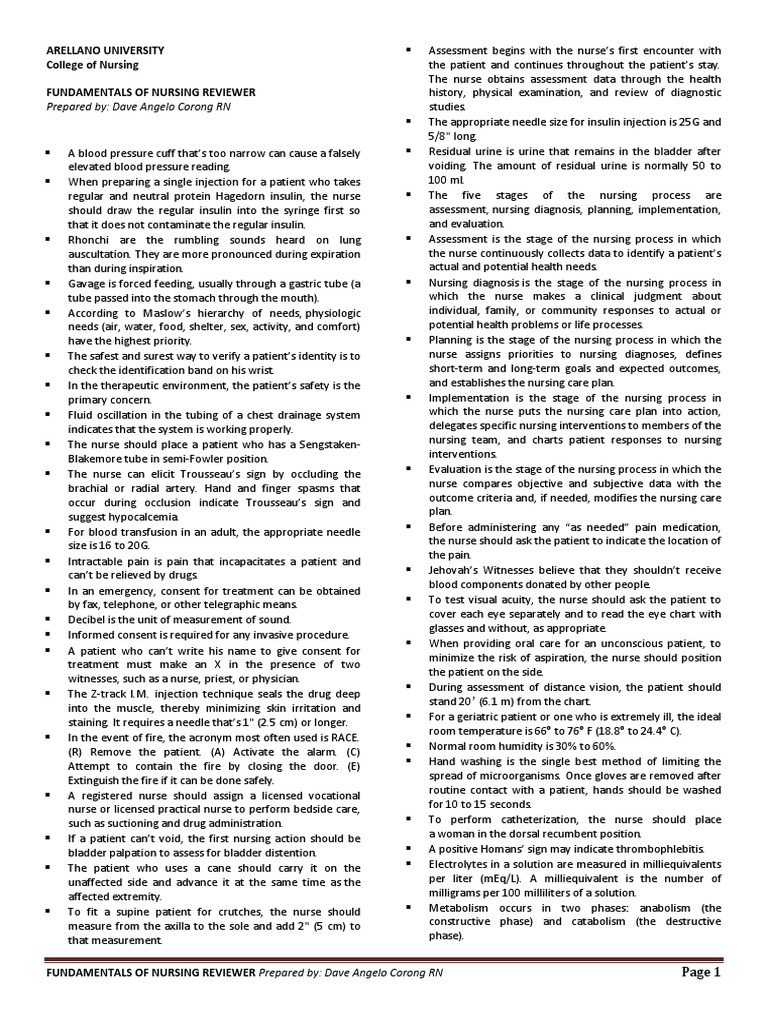 Arellano University - Funda Reviewer - 1 | PDF | Physical Examination ...