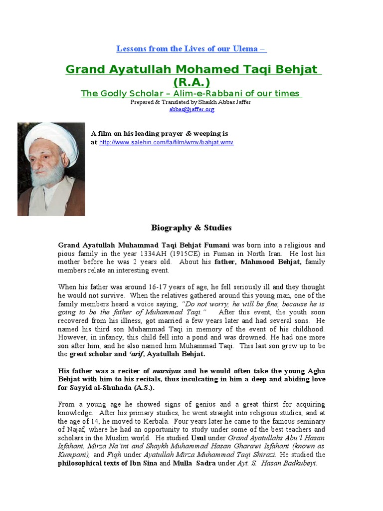 Ayatullah Behjat Final | PDF | Abrahamic Religions | Religious ...