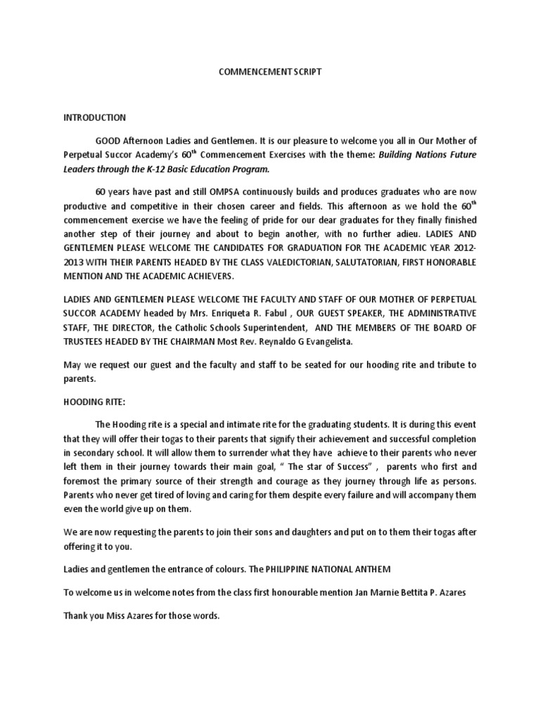 Commencement Script 2013 | Graduation | Academia