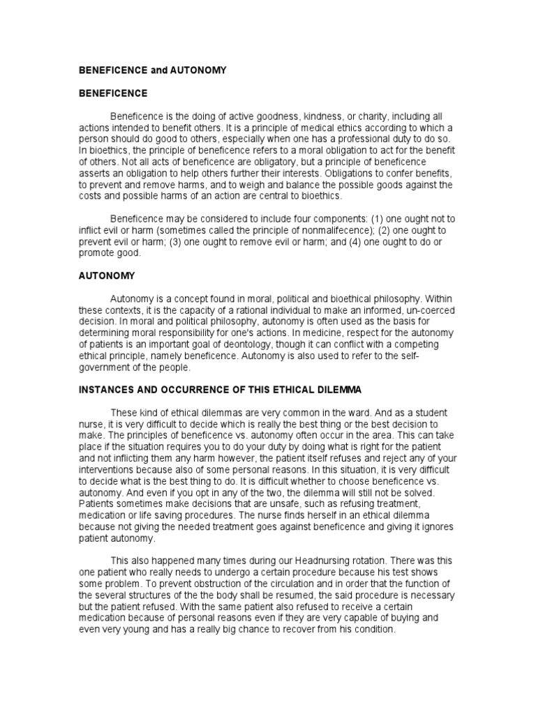 Beneficence and Autonomy | PDF | Autonomy | Bioethics