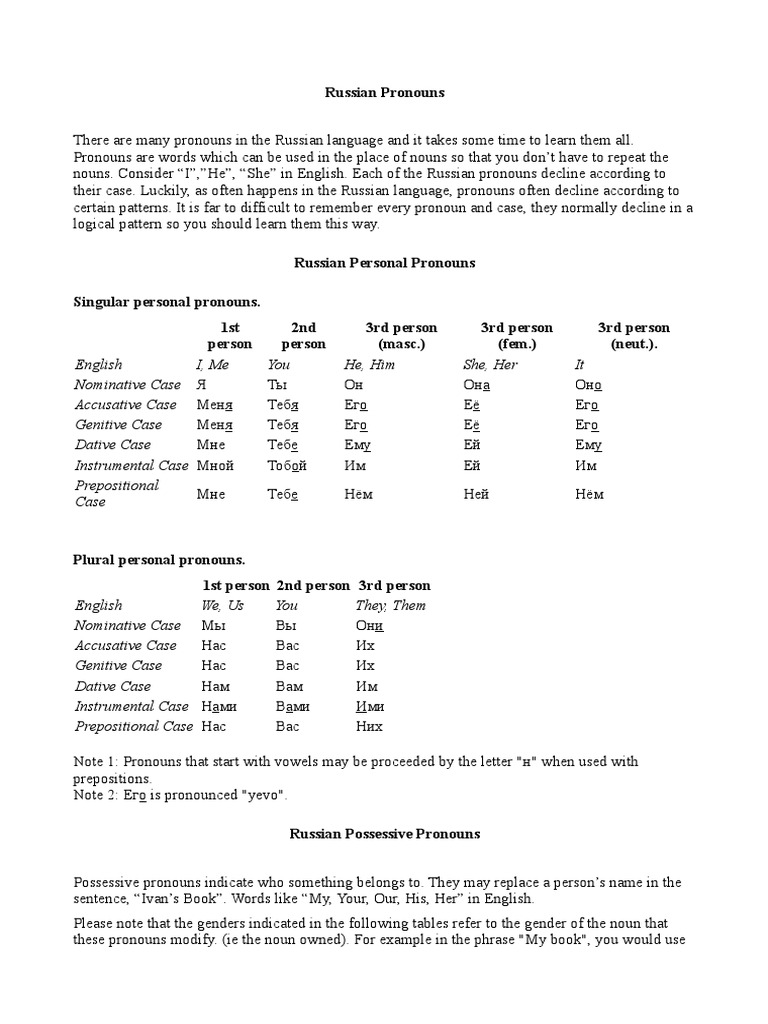 Russian Pronouns | PDF | Grammatical Number | Pronoun
