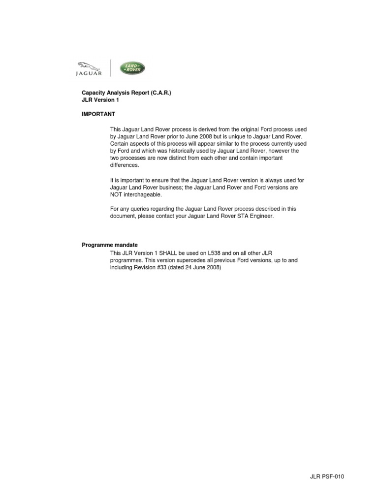 JLR PSF-010 Capacity Analysis Report | PDF | Operations Management ...