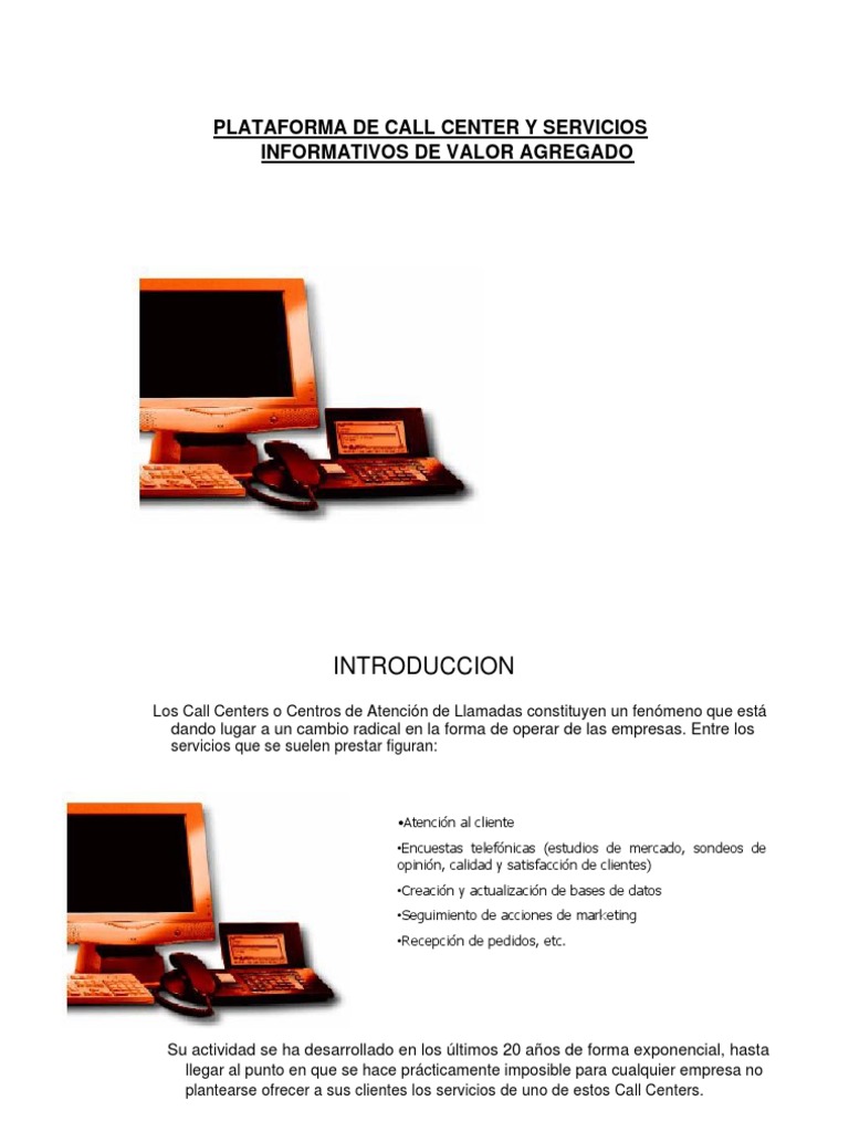 Call Center Servicios y Estructura | PDF | Centro de llamadas | Respuesta de Voz Interactiva