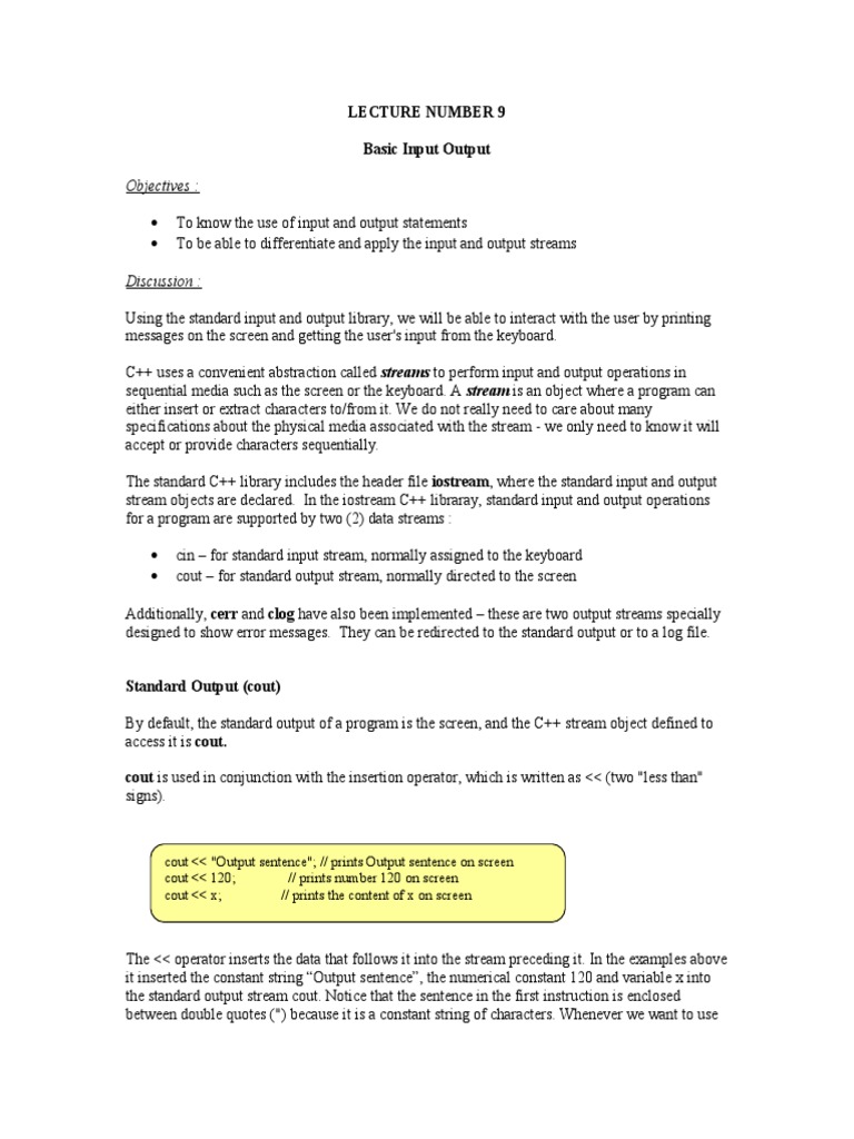 Lecture 9 Cfp Input Output Pdf Integer Computer Science Inputoutput 1143