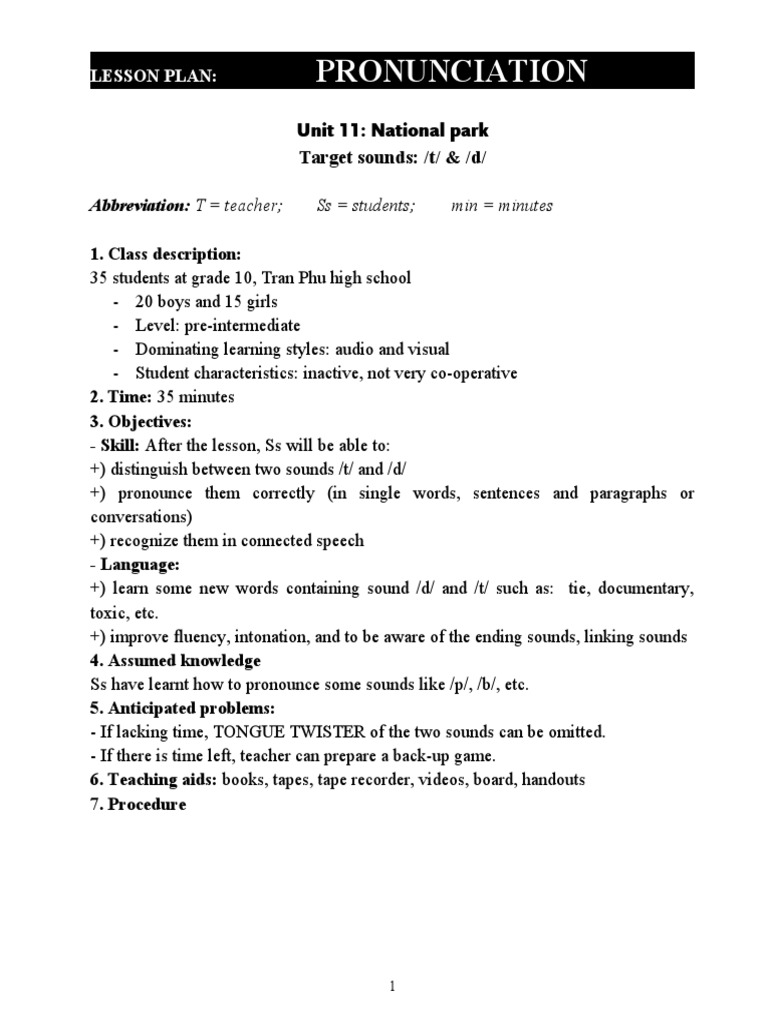 Lesson Plan Pronunciation | PDF | Teaching | Human Communication