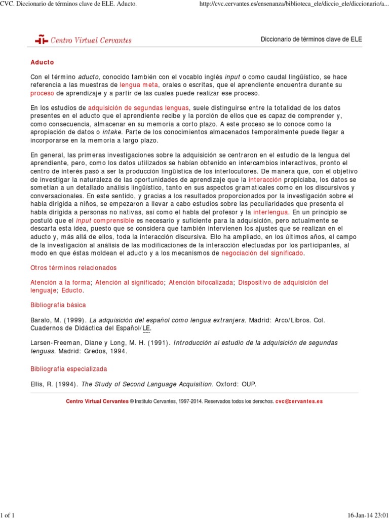CVC. Diccionario de Términos Clave de ELE. Aducto | PDF | Aquisición de ...