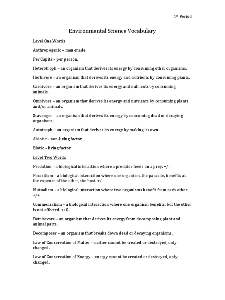 Environmental Science Vocabulary | PDF | Atmosphere | Predation