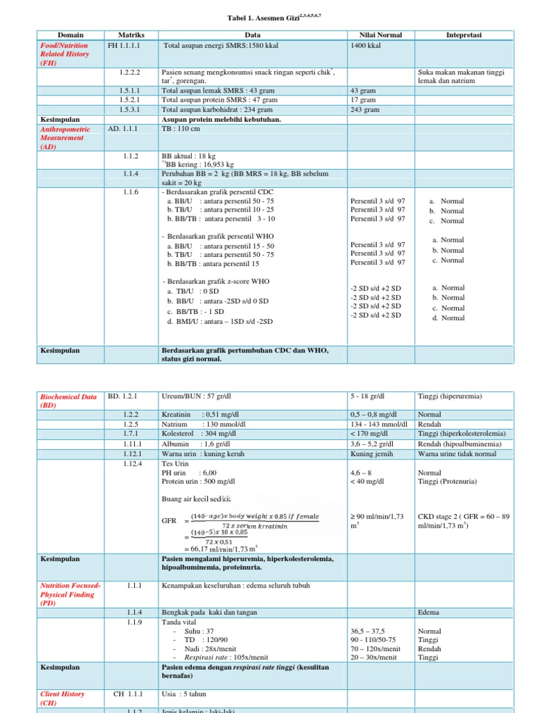 Tabel Assessment Gizi | PDF