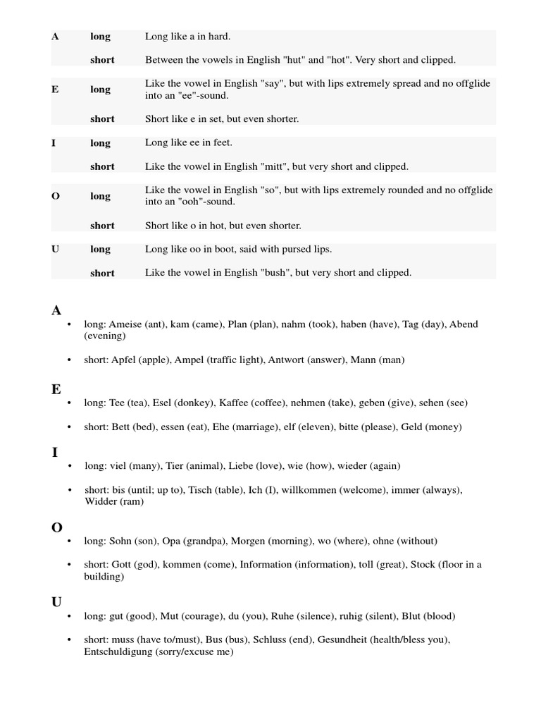 German Vowel Pronunciation Guide | PDF | Foreign Language Studies
