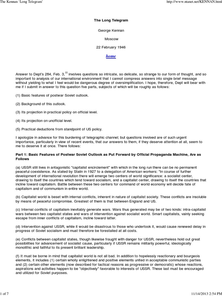 Kennan's Long Telegram Analysis | PDF | Unrest