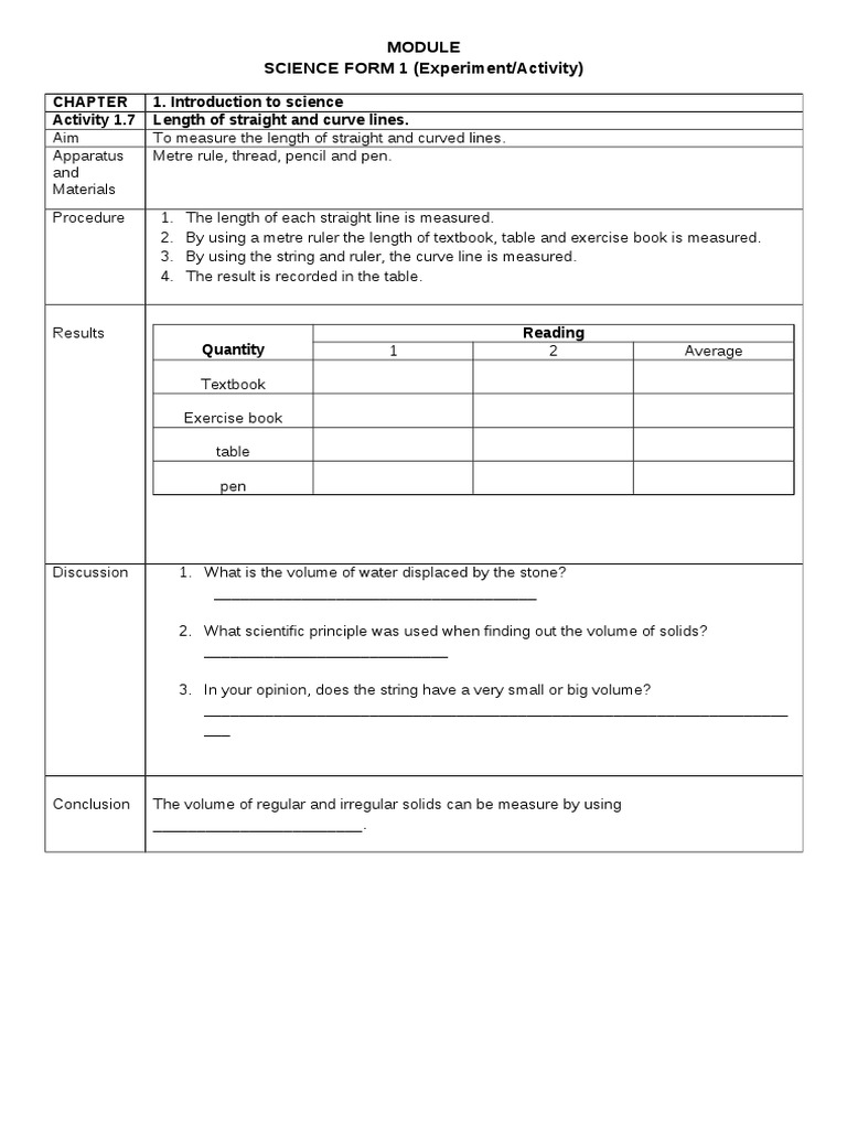 SCIENCE FORM 1 (Experiment/Activity) : 1. Introduction To Science ...