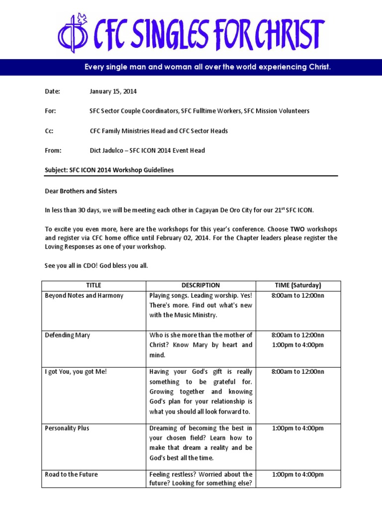 SFC ICON 2014 Workshop Guidelines | PDF | Religion And Belief