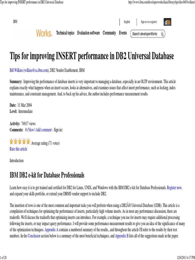 Tips For Improving Insert Performance In Db2 Universal Database Pdf Database Index Ibm Db2 1078