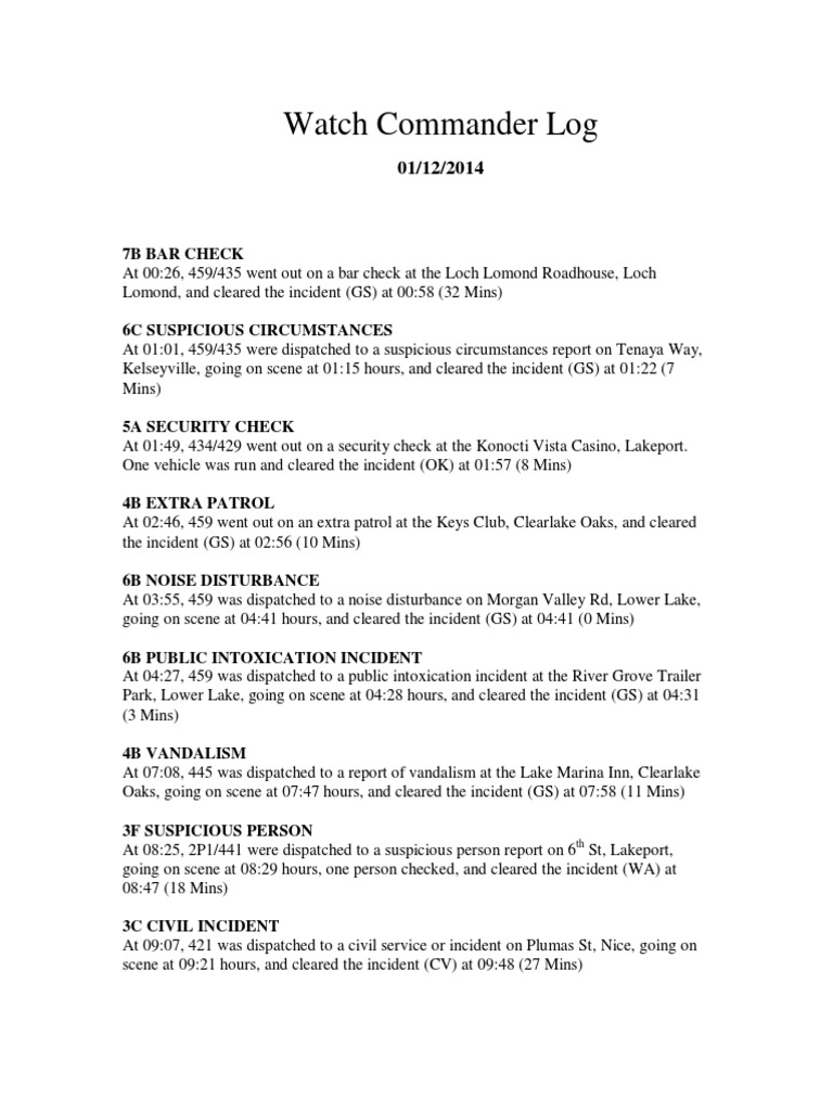 Lake County Sheriff's Watch Commander Logs | Descargar gratis PDF ...