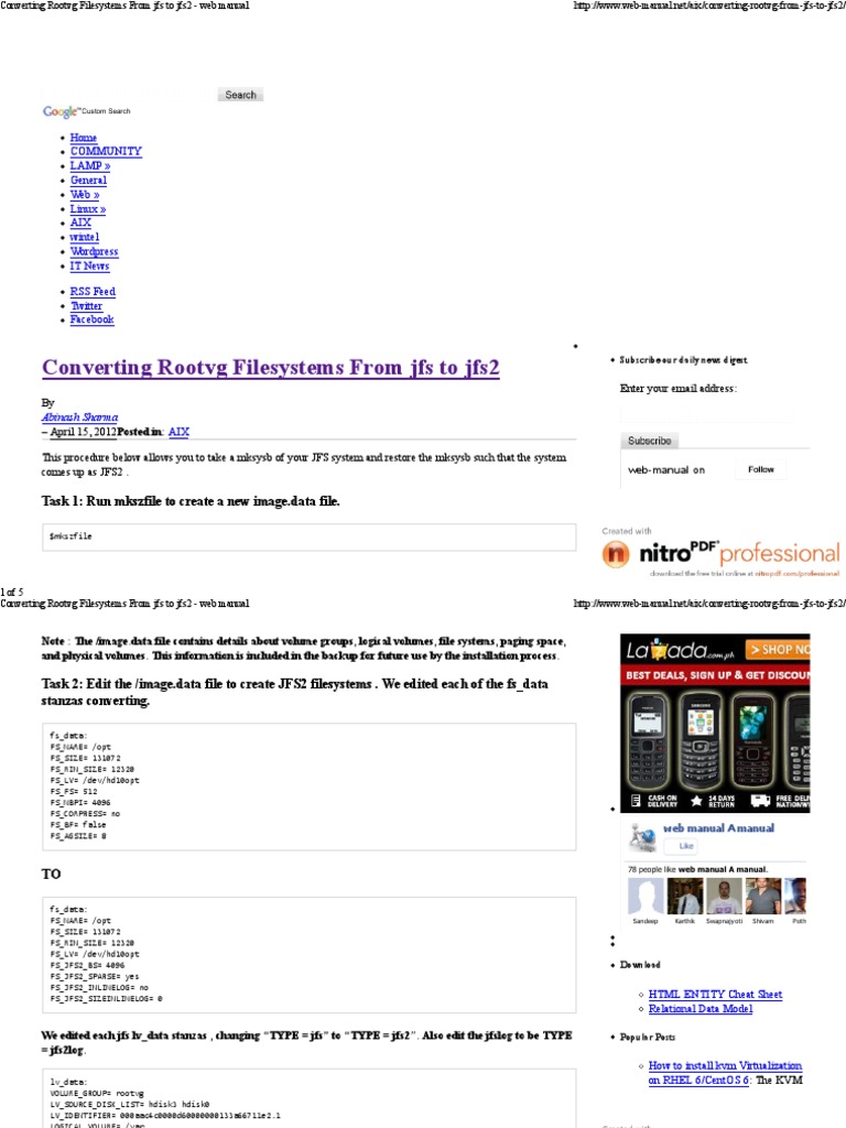 Converting Rootvg Filesystems From Jfs To Jfs2 - Web Manual | PDF ...