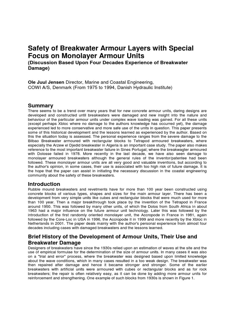 Safety of Breakwater Armour Layers With Special Focus On Monolayer ...