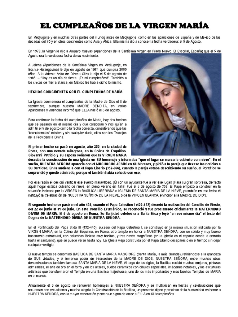 El Cumpleaños de La Virgen María | PDF | María, madre de Jesús | Papa