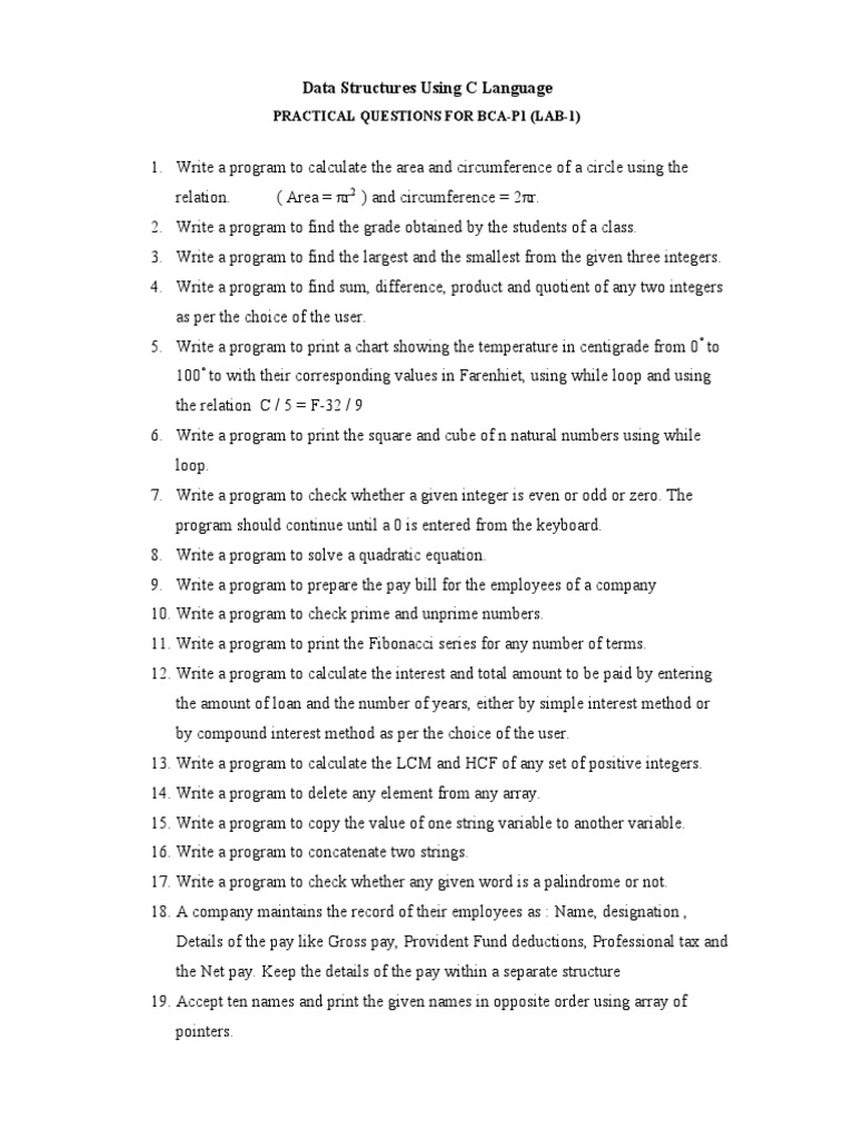 Data Structure Bca Practical Exercises Pdf Array Data Structure Interest