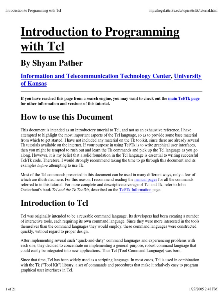 Tcl Tutorial Pdf Parameter Computer Programming String 2531