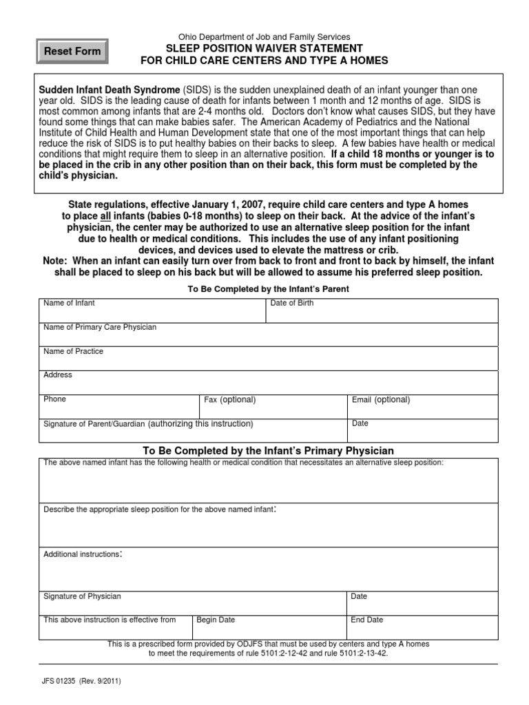 Sleep Position Waiver | PDF | Infants | Physician