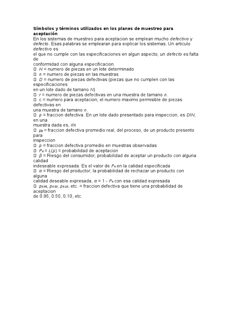 Símbolos en planes de muestreo de aceptación | PDF