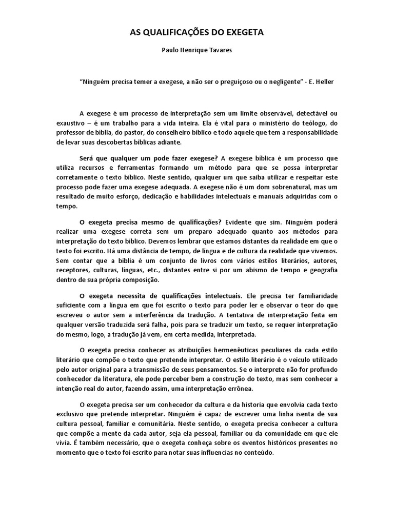 As Qualificações Do Exegeta | PDF | Interpretação linguística | Bíblia