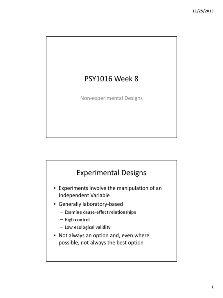 PSY1016 Week 8 Lecture Non-Experimental Designs | PDF | Survey Methodology | Validity (Statistics)