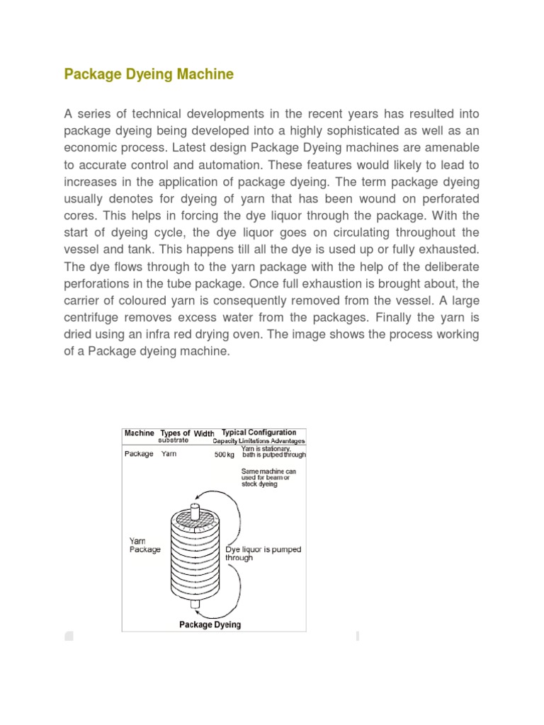 Package Dyeing Machine | PDF | Dyeing | Spindle (Textiles)