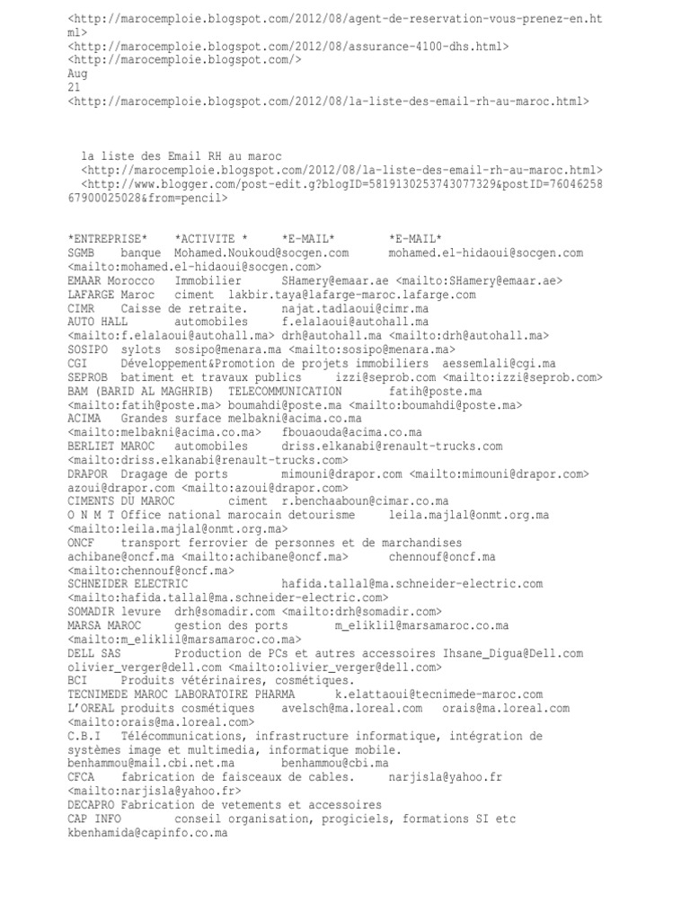 La Liste Des Email RH Au Maroc - Alwadifa | PDF | Maroc | Voitures