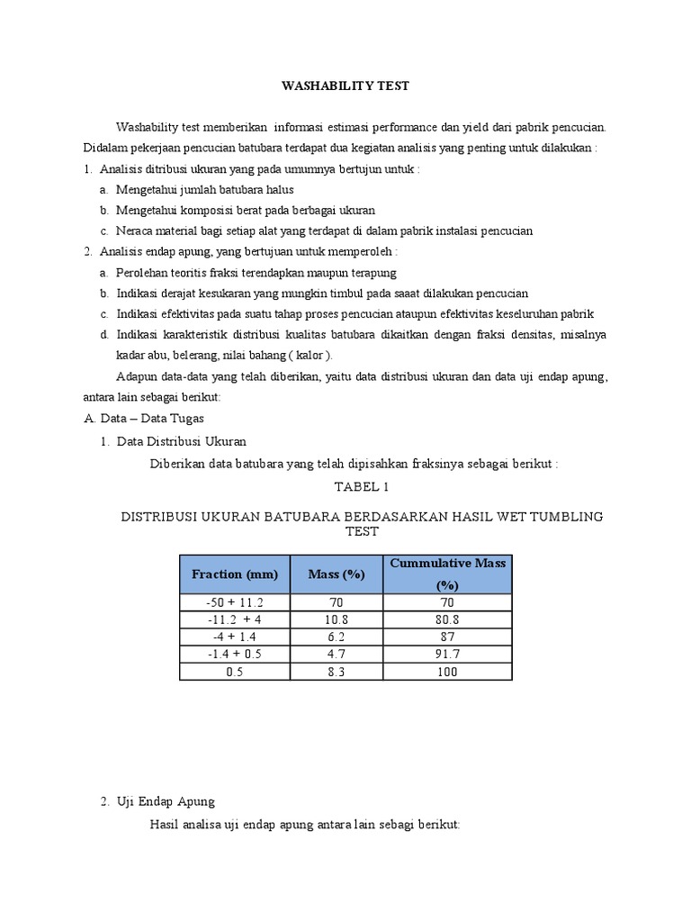 Coal Washability Test | PDF