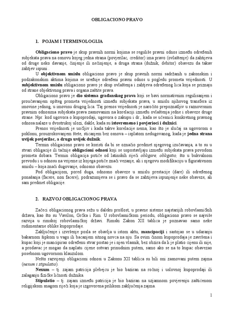 Obligaciono Pravo - Skripta | PDF