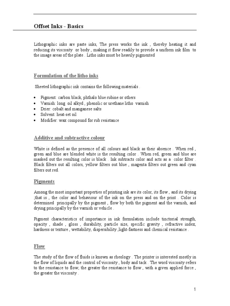 Offset Inks - Basics | PDF | Ink | Varnish