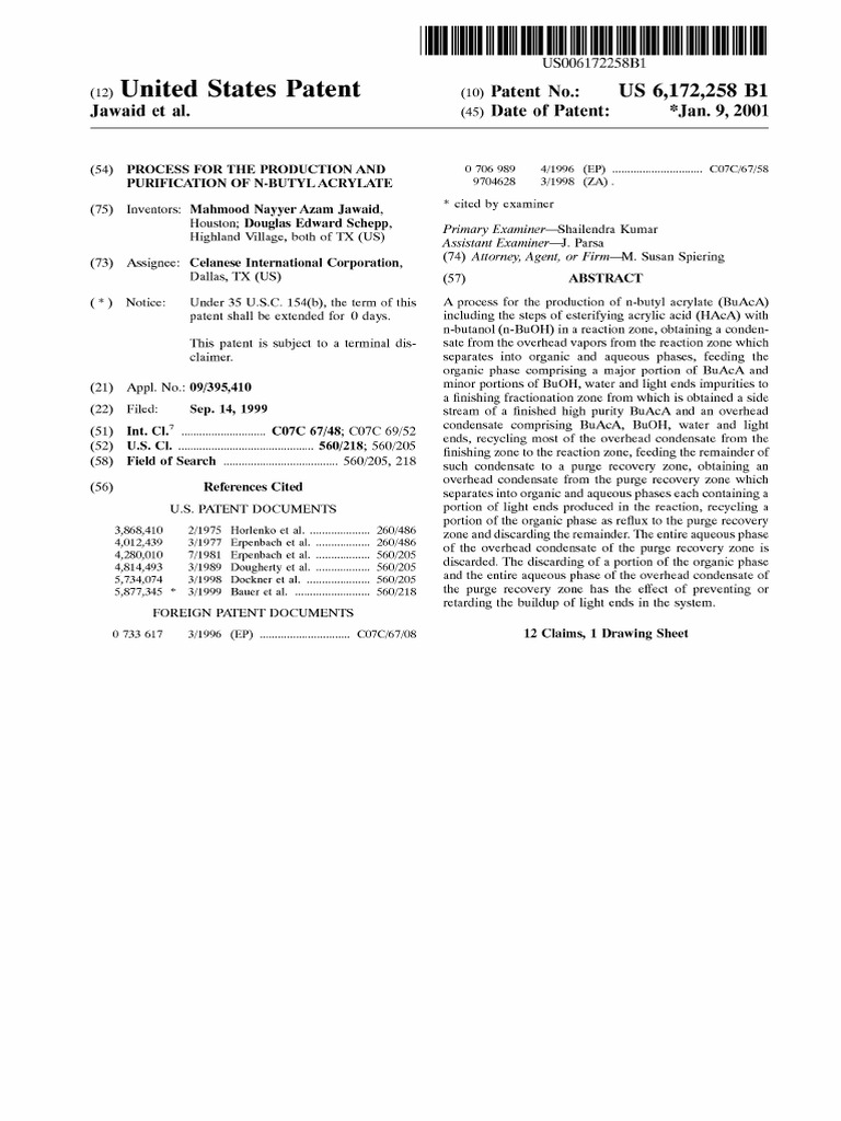 N-Butyl Acrylate Production Process | PDF