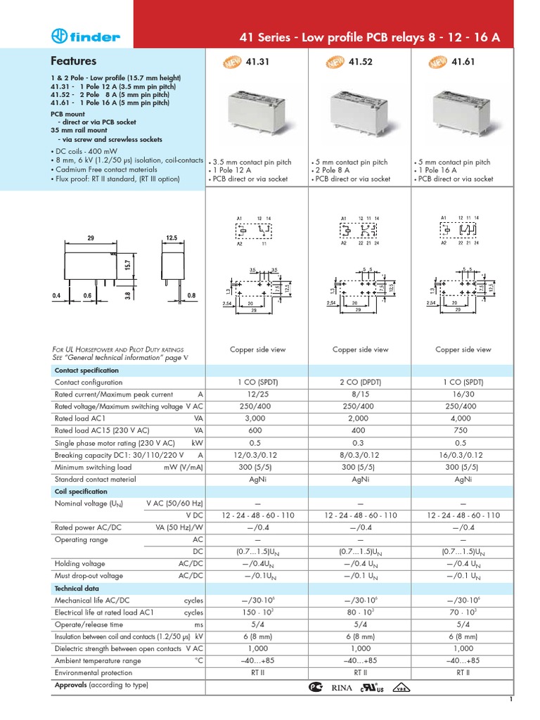 Finder 16A 12V DC Relay Datasheet. | PDF | Relay | Insulator (Electricity)