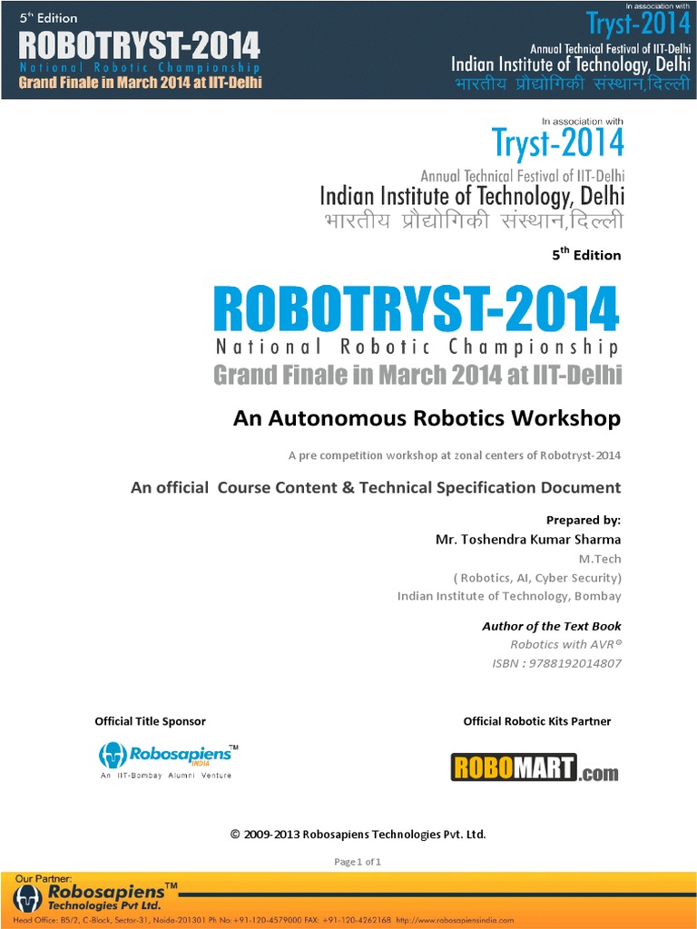 Autonomous Robotics Workshop Technical Specification Document | PDF