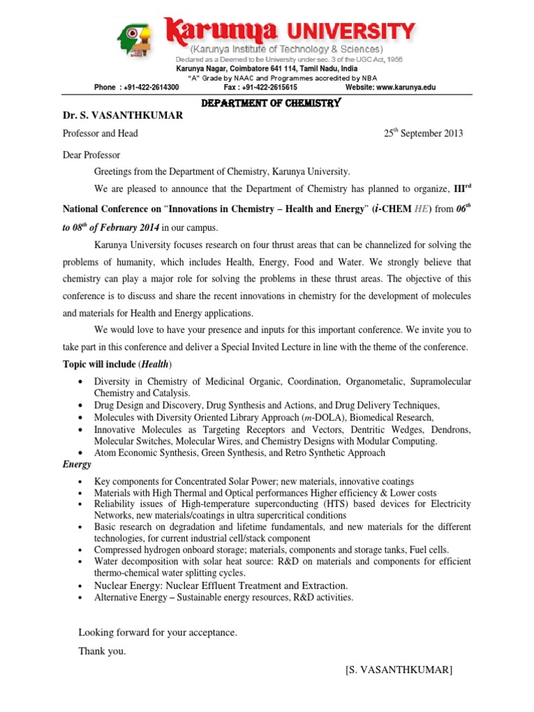 Department of Chemistry: Dr. S. Vasanthkumar | PDF | Chemistry ...