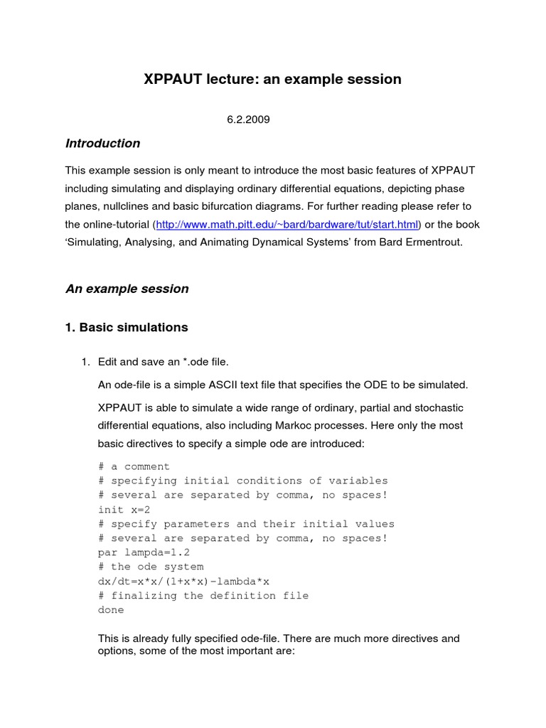 Xppaut Notes | Download Free PDF | Ordinary Differential Equation ...