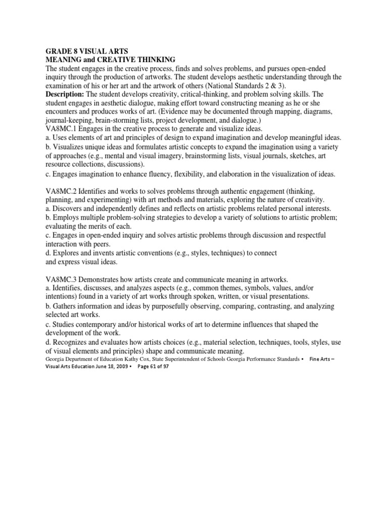 Grade 8 Visual Arts | PDF | Creativity | Brainstorming