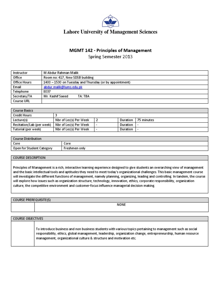 MGMT 142-Principles of Management-Abdur Rahman | PDF | Motivation ...