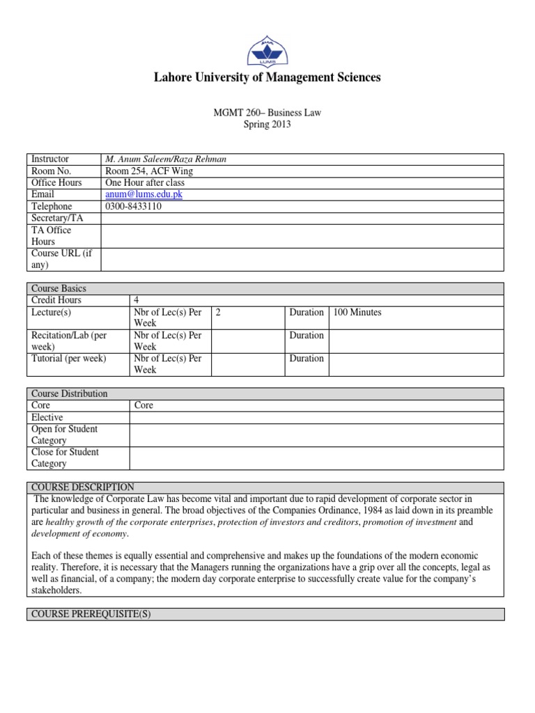 MGMT 260-Business Law-M. Anum Saleem-Raza Rehman | Negotiable ...