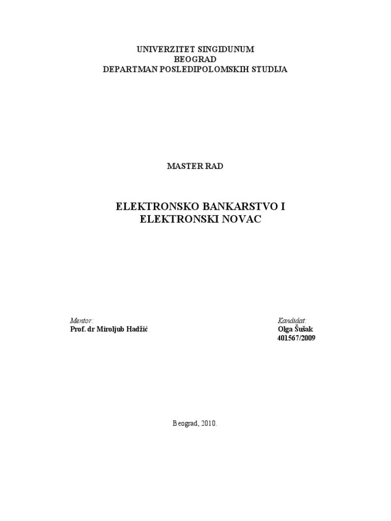 Elektronsko Bankarstvo I Elektronski Novac - Master | PDF